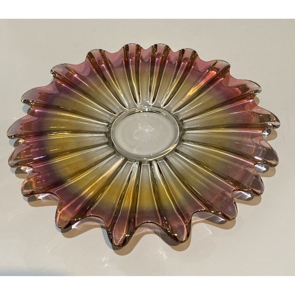 Dining | Vintage Federal Scalloped Edge Gem Tone Carnival Iridescent ...